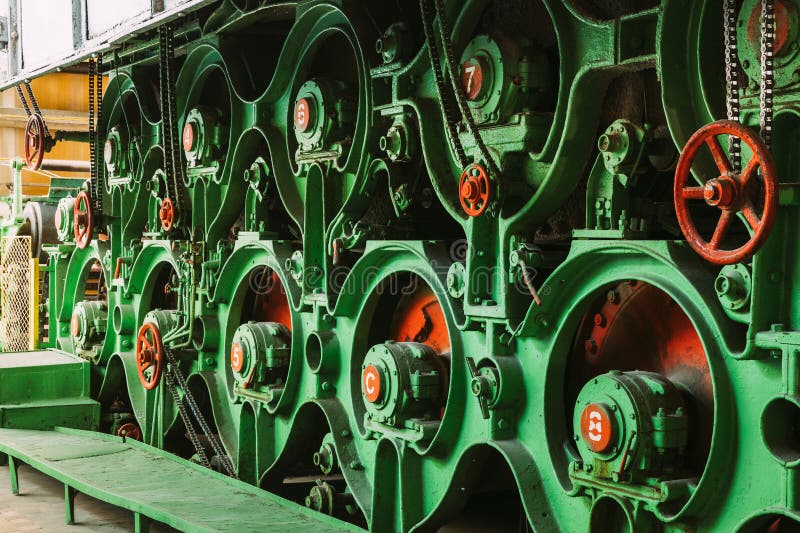 Shafts of Old Paper-making Machine. Close Up Stock Photo - Image of ...