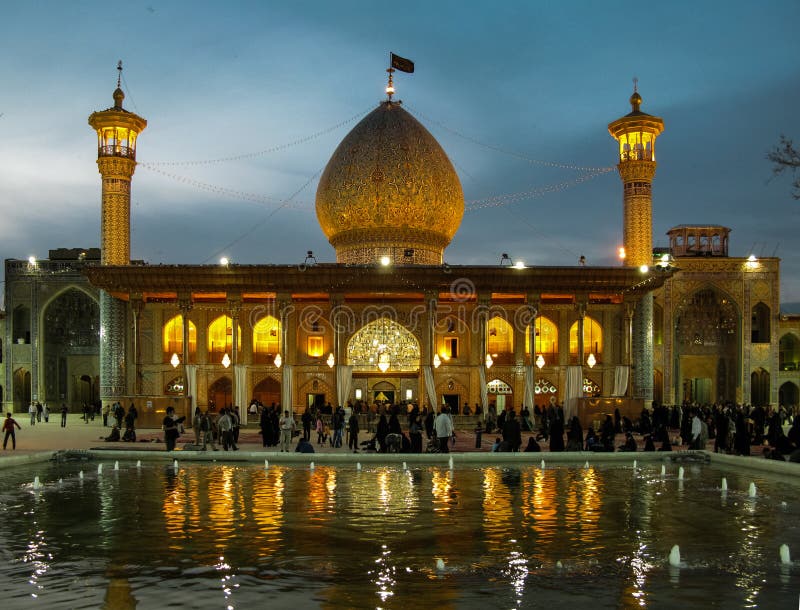 Shah Cheragh Mosque at Dusk Lighting in Shiraz Iran Stock Image - Image ...