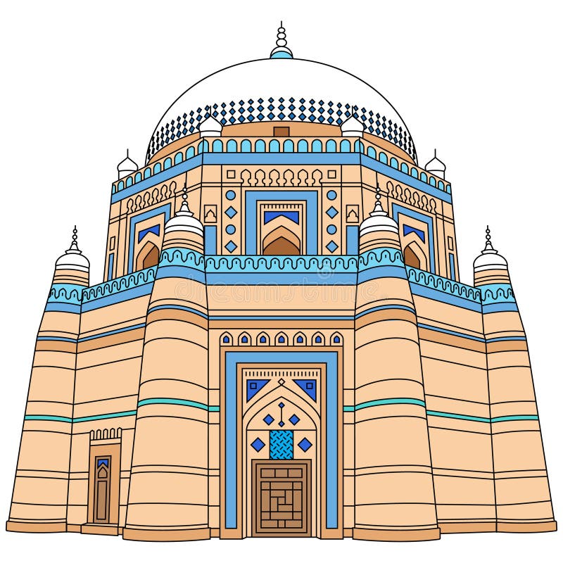 Shah Rukn-e-Alam Multan - Filled Color Outline Beautiful Illustration ...