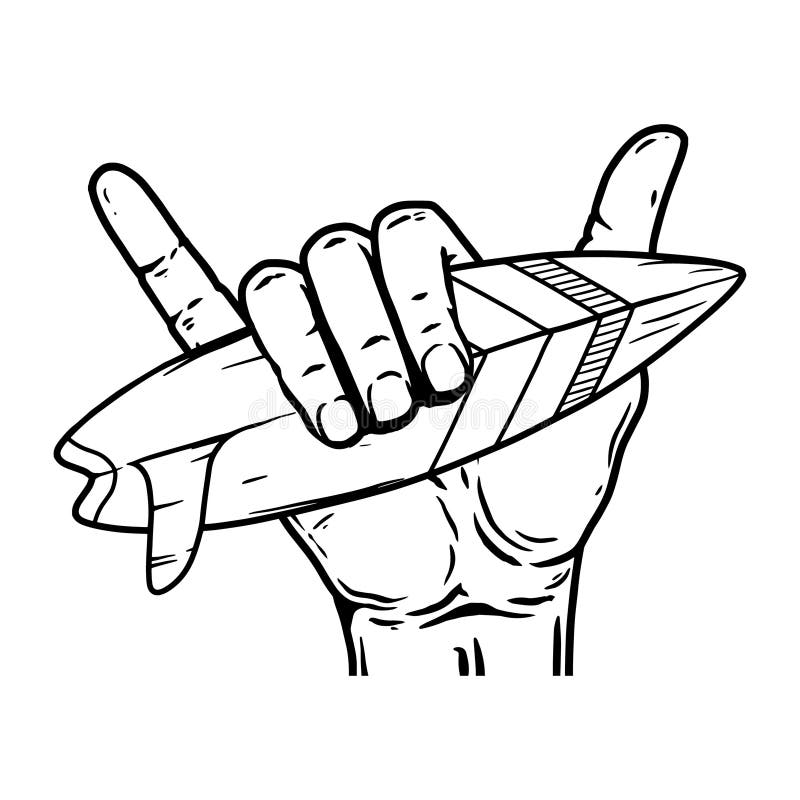 Shaka Hand Sign. Surfers Hand with Surfing Board Stock Vector ...