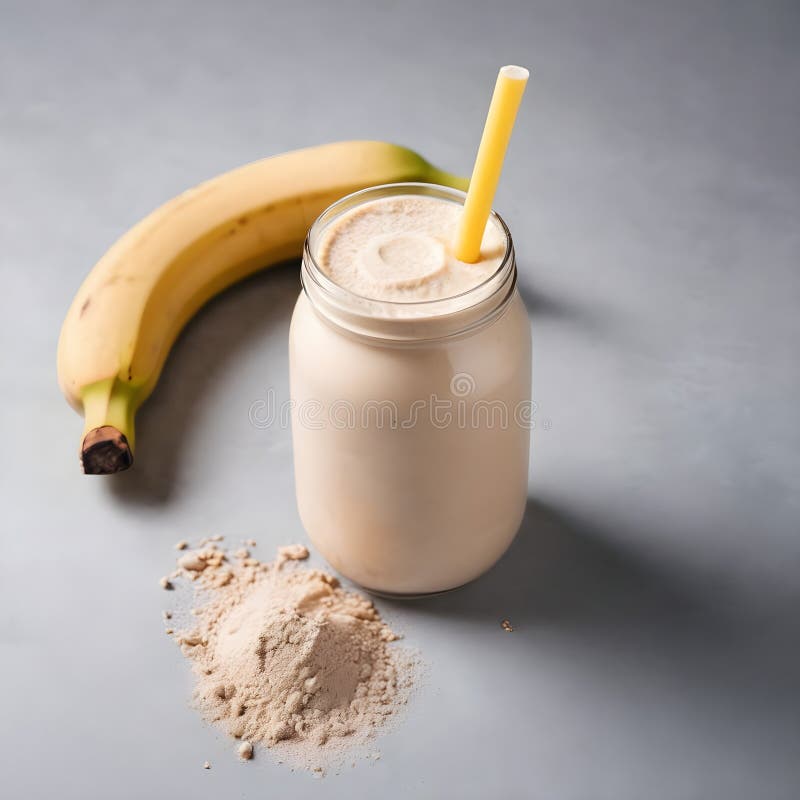 Shake, Drink, Eat Banana Protein, Drink Protein Powder, and Copy Space ...