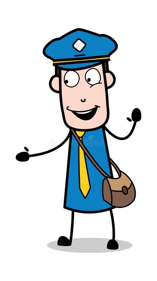 Bye Gesture - Postman Cartoon Courier Guy Vector Illustration Stock ...