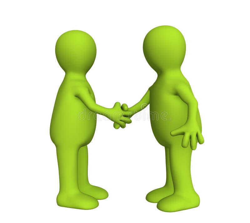 Shake Hand of Two 3d People of Green Color Stock Illustration ...