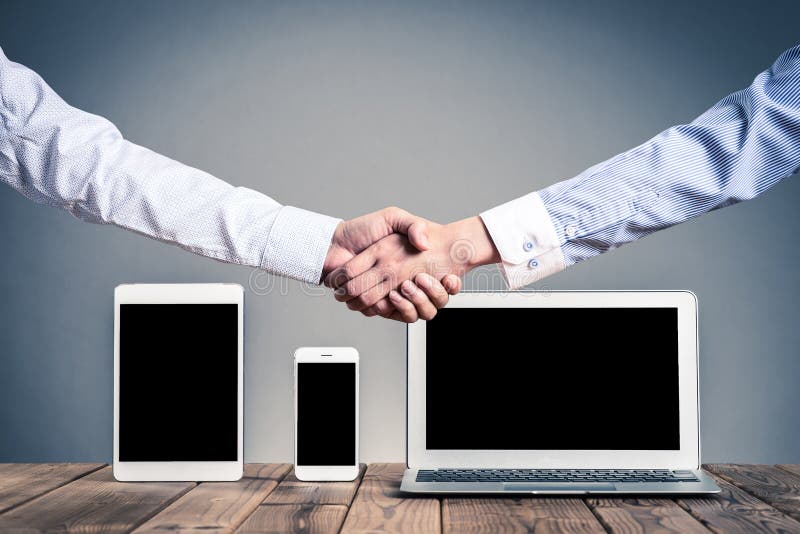 Shake Hands on Computer Equipment Stock Photo - Image of legal, passion ...