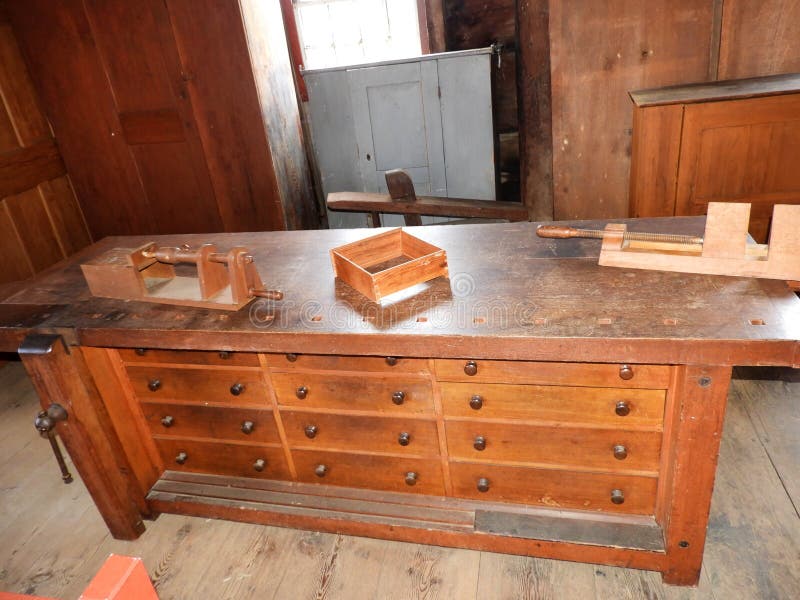 Shaker Village Solid Wood Furniture Work Bench Stock Photo - Image of ...