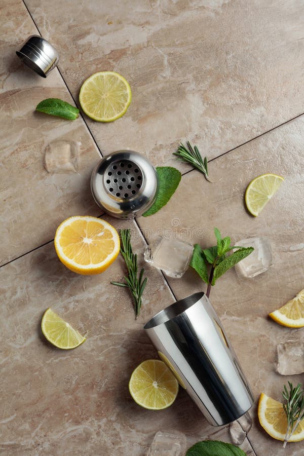 Shaker with Ingredients for Making Cocktails Stock Photo - Image of ...