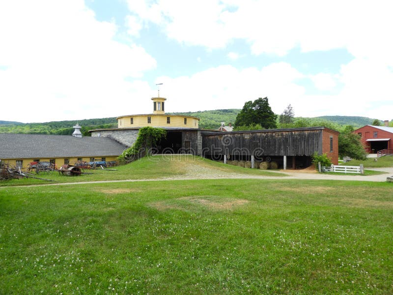 Shaker Round Stone Barn Backyard Stock Photo - Image of hancock, stone ...