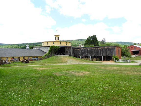 Shaker Round Stone Barn Backyard Stock Photo - Image of hancock, stone ...
