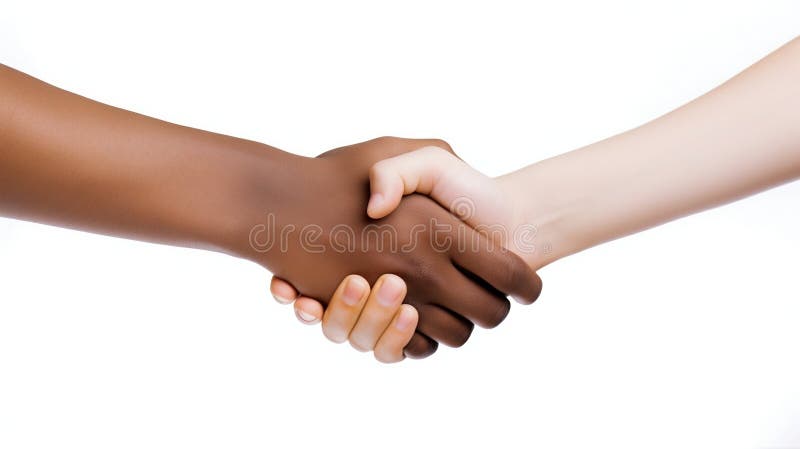 Shaking Black and White Hands on White Background. Generative Ai Stock ...