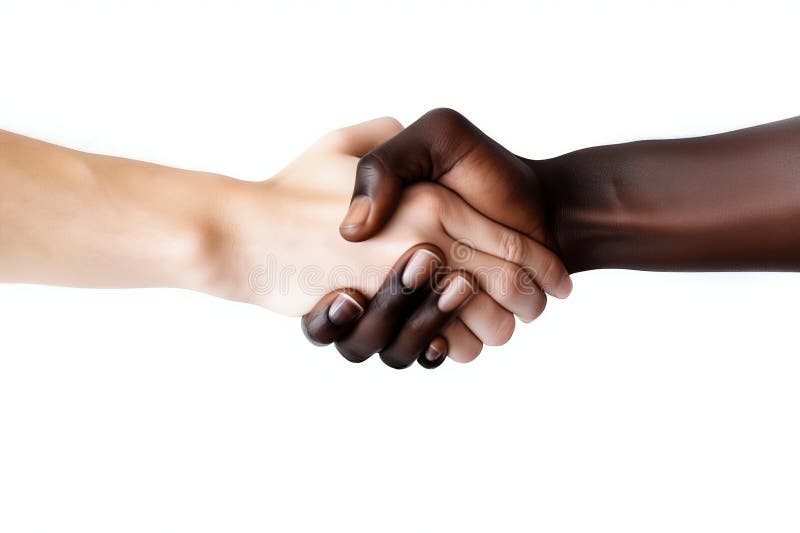 Shaking Black and White Hands on White Background. Generative Ai Stock ...