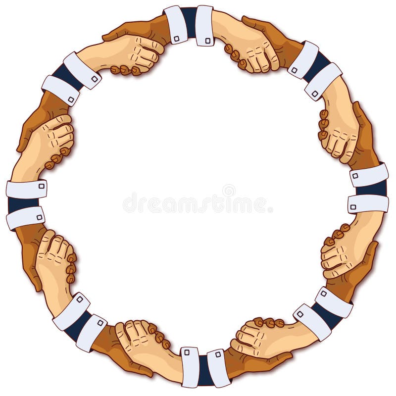 Shaking hands in a circle stock vector. Illustration of graduation ...