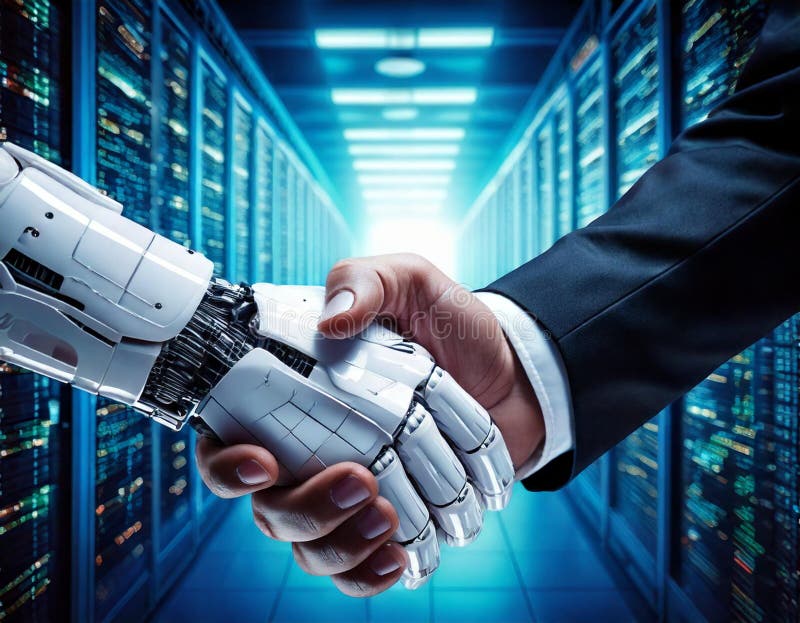 Shaking Hands with the Future: Human and AI Collaboration. Man and ...