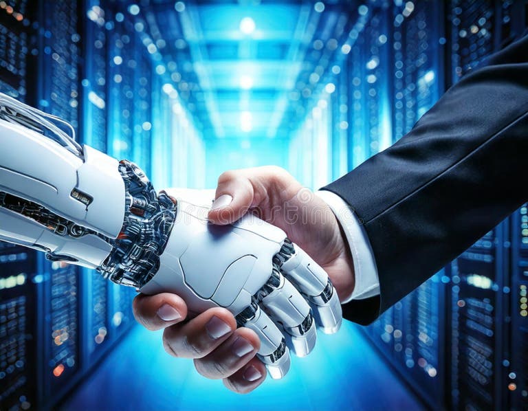Shaking Hands with the Future: Human and AI Collaboration. Man and ...