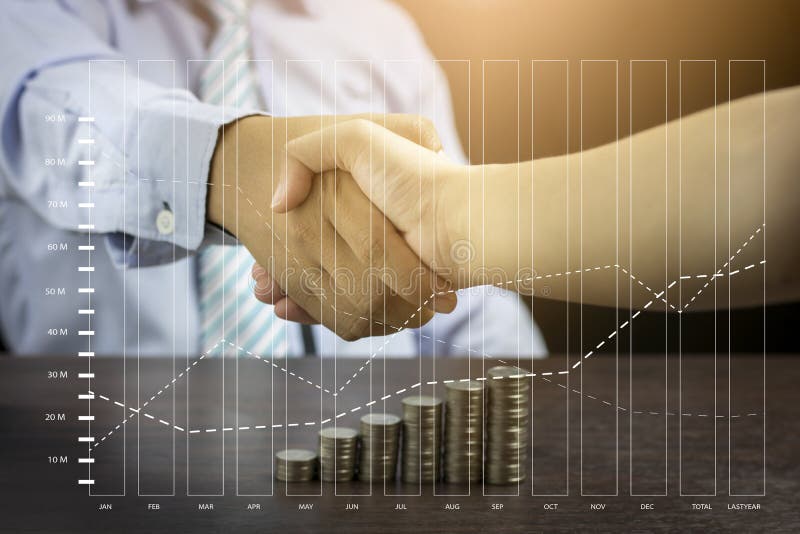 Shaking Hands with Stacked of Coins and Finance Graph Stock Photo ...