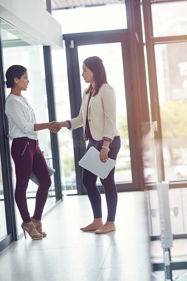 Shaking To Exceptional Work. Two Businesswomen Shaking Hands in an ...