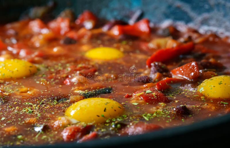 Shakshuka in a pan stock image. Image of moroccan, delicious - 275632451