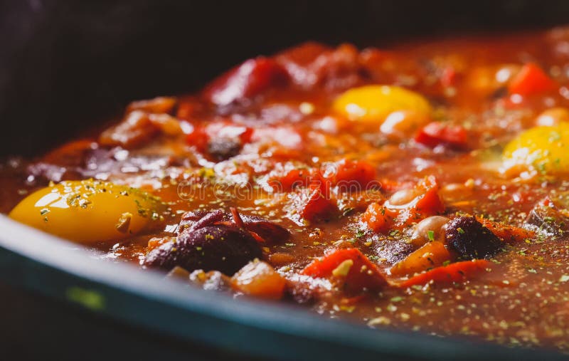 Shakshuka in a pan stock photo. Image of spicy, delicious - 275632452