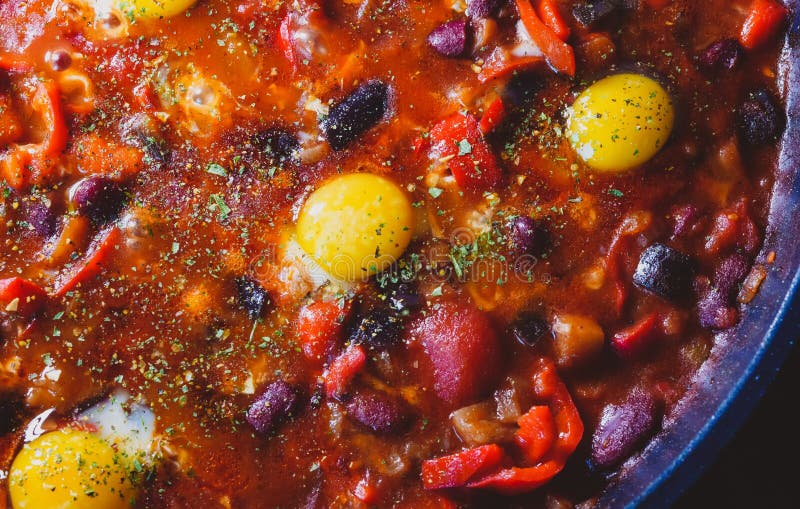 Shakshuka in a pan stock photo. Image of shakshouka - 275632454