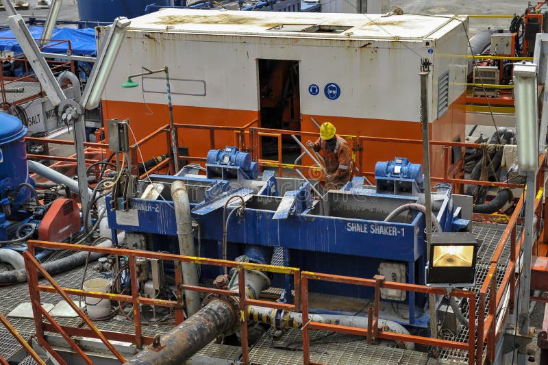 Shale Shaker on an Offshore Oil Rig. Shale Shaker Screen Close Up View ...
