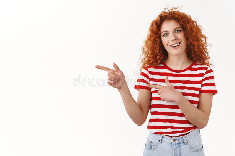 Enthusiastic Curious Redhead Curly Female Customer Try Out Awesome