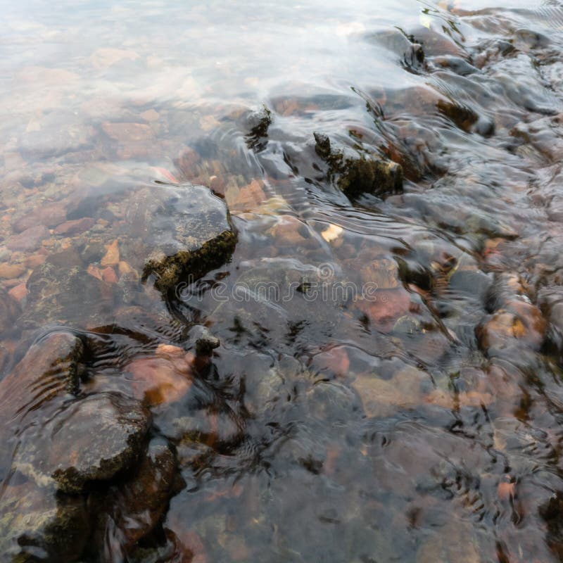 Shallow Clear Water Flows Over Small Stones, Simple Serene Landscape ...
