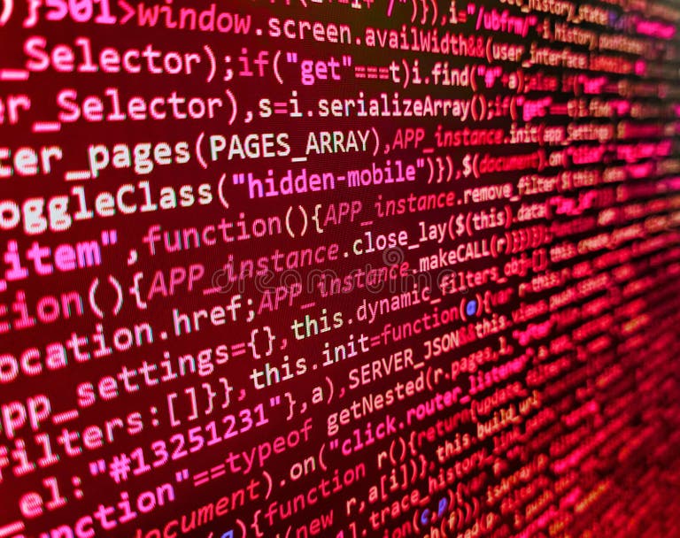 Shallow Depth of Field Effect. Web Site Codes on Computer Monitor. Developer Working on Software ...