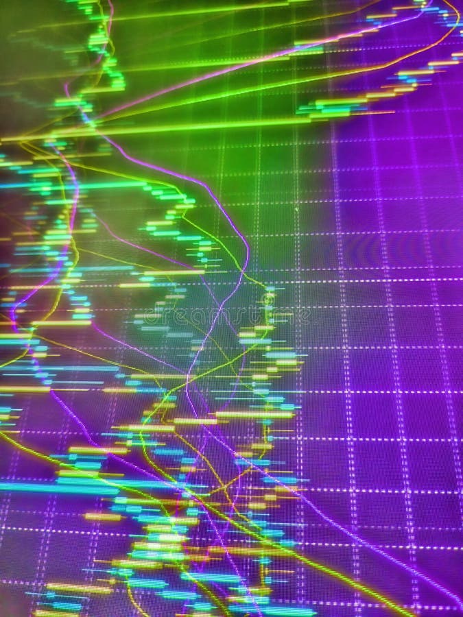 Shallow Depth of Field. Graph and Indicator, Red and Green Candlestick ...
