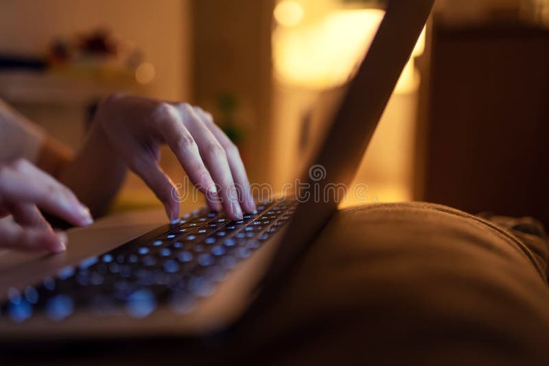 Close Up On Female Touching On The Computer Screen Stock Photo - Image ...