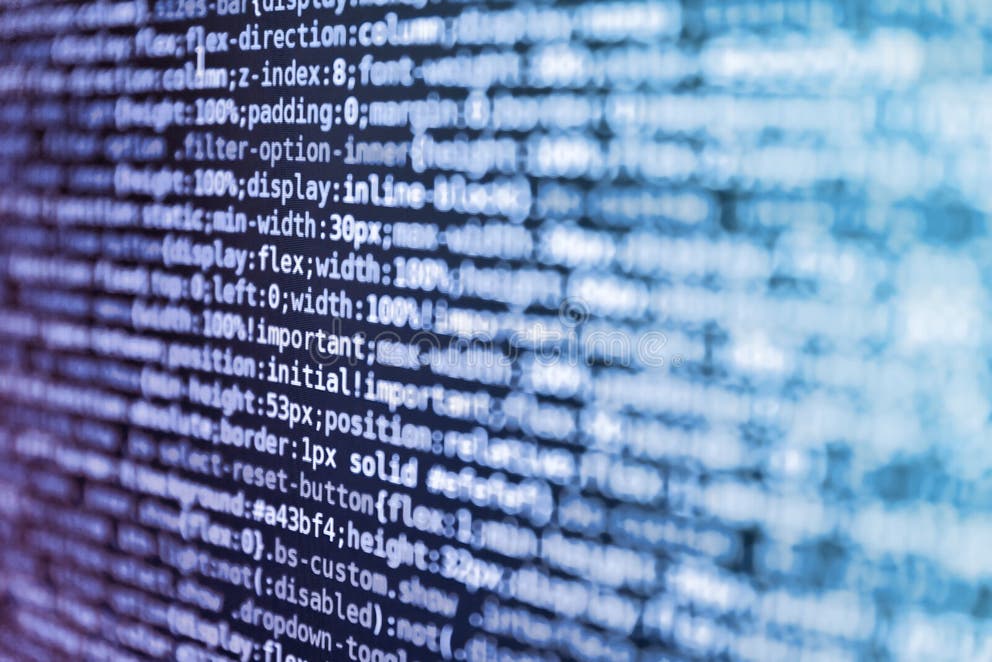 Shallow Depth of Field, Selective Focus Effect. Programming Code Abstract Technology Background ...