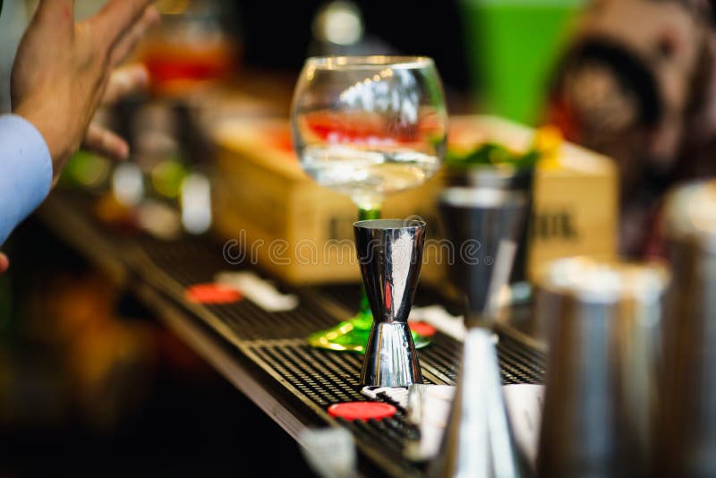 Shallow Depth of Field Selective Focus Image with Alcohol Jiggers of a ...