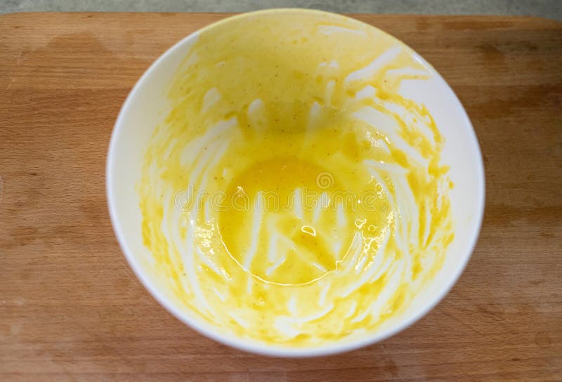 Shallow Dish Displays Remaining Beaten Egg Coating Interior Surface ...