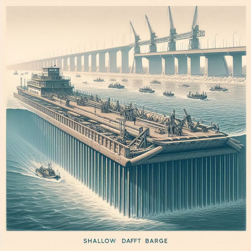 Shallow Draft Barge Pole Propelled Flat Bottomed Barge Design Stock ...