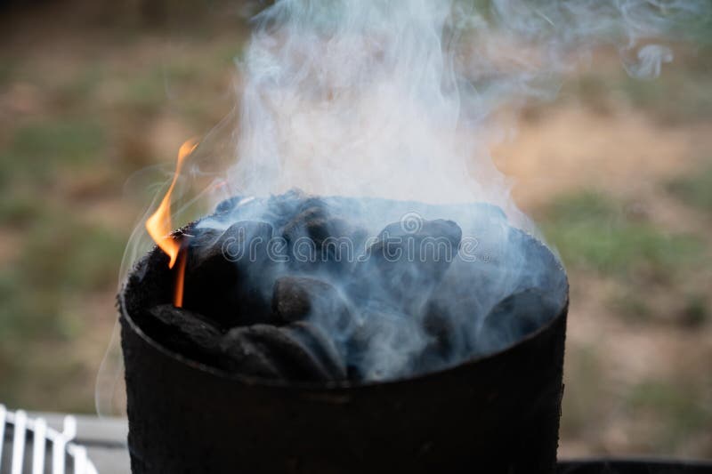 Shallow Focus of a Burning Charcoal with a Smoke Stock Photo - Image of ...