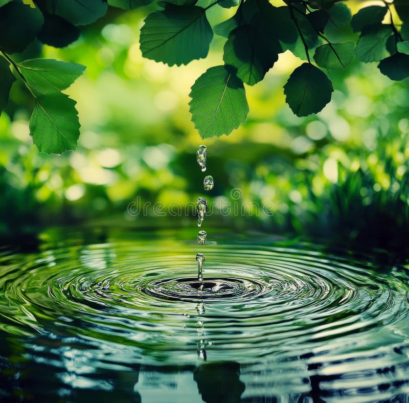Shallow Focus Frames the Reflection of Green Leaves in the Water Stock ...