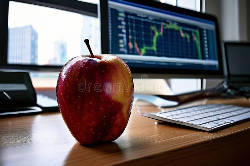Shallow Focus a Half Eaten Apple on a Desk with a Blurry View of Stock ...