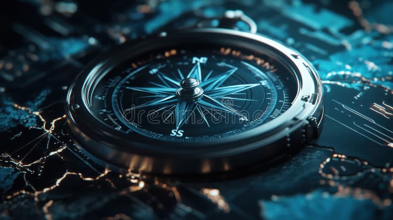 Shallow-focus Image of a Magnetic Compass on a Global Map Theme Stock ...