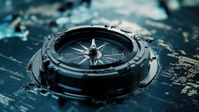 Shallow-focus Image of a Magnetic Compass on a Global Map Theme Stock ...