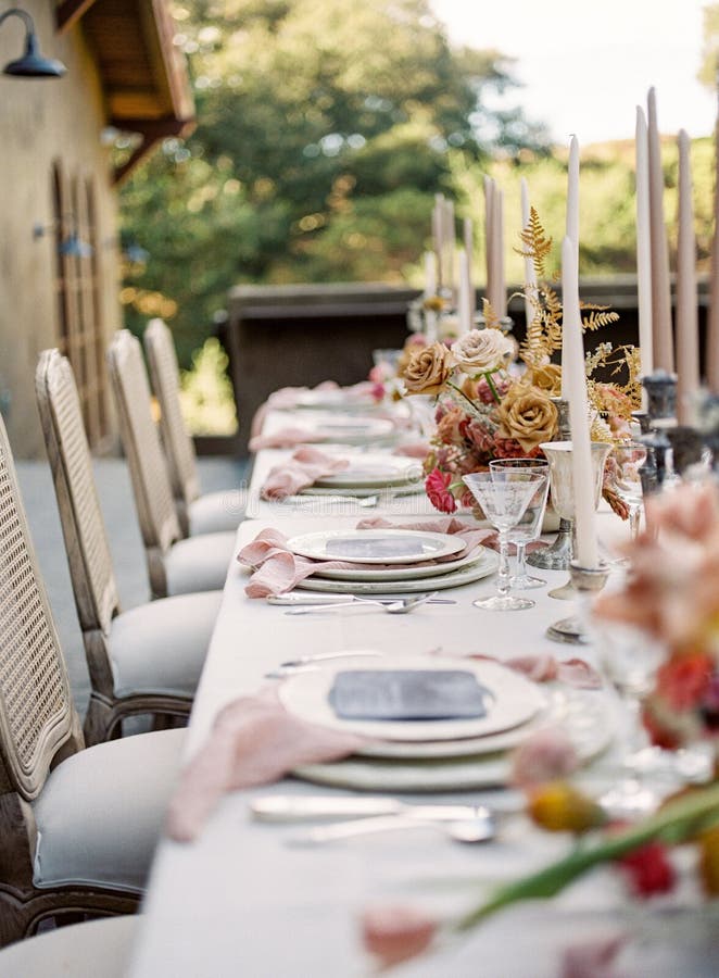 Shallow Focus Shot of Reception Table with White Ceramic Dishes and ...