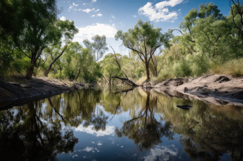 Shallow Freshwater Pool with Reflections of Trees and Sky Stock ...
