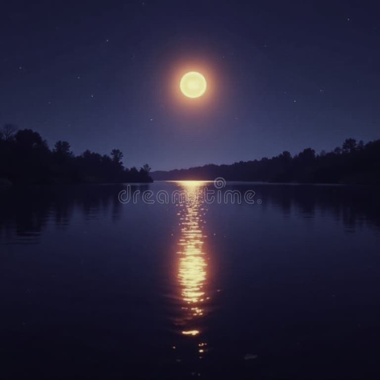 Shallow Lake with a Single Light Source Shining on the Water, Bare ...
