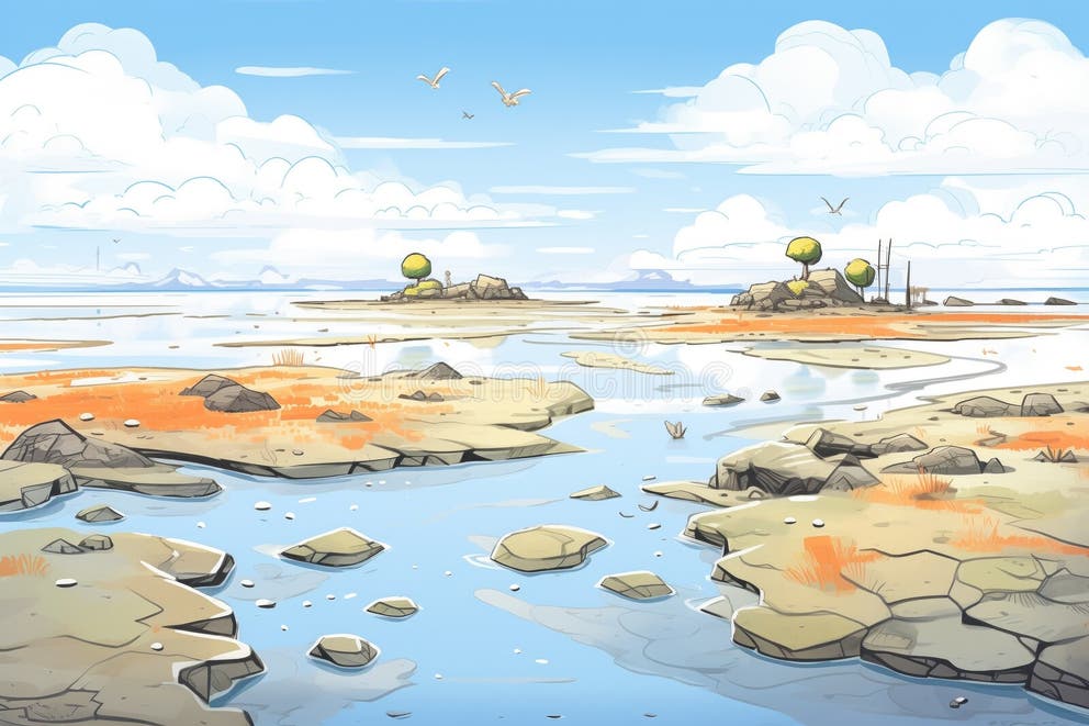 Shallow Pools on a Beach during Low Tide Stock Image - Image of pools ...