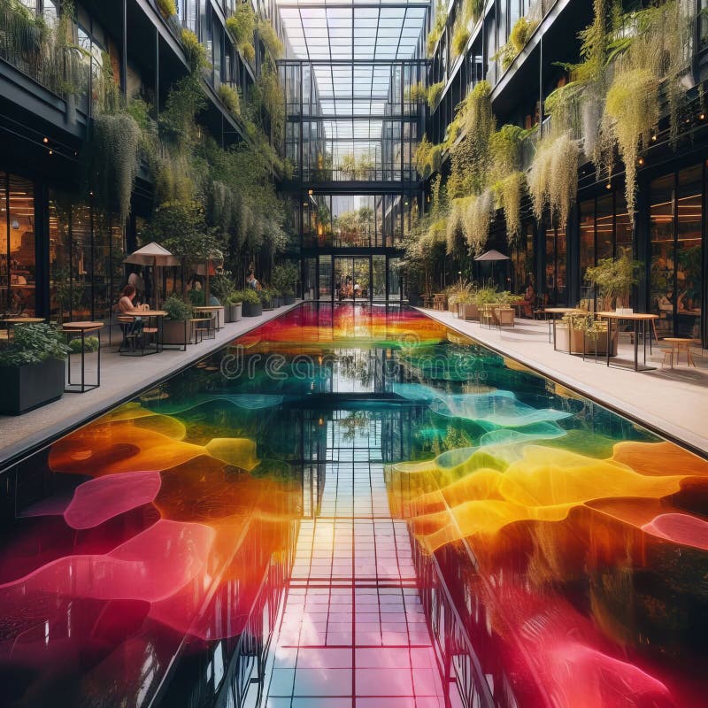 Shallow Pools Filled with Colored Water Creating Visual Depth an Stock ...