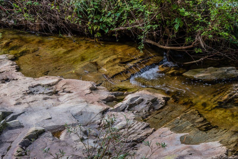 Shallow River Cascading Over Large Boulder Stock Photo - Image of clear ...