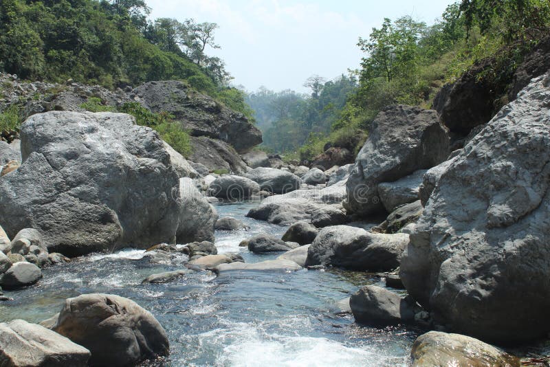 Shallow River Flow and Greenery Stock Image - Image of rock, sand ...