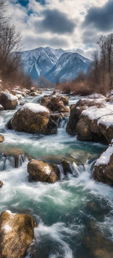 Shallow River Flows between Large Rock Cliffs in the Middle of the ...