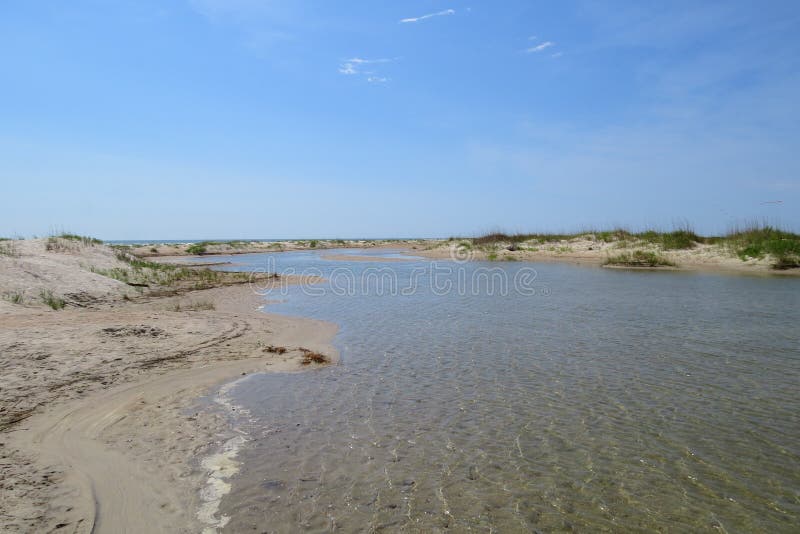 Shallow Tide Pool with Dunes on Each Side Stock Photo - Image of sunny ...