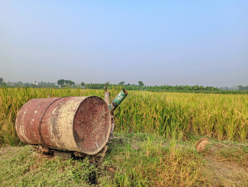 Shaloow Machine Village Irrigation System with Paddy Field Stock Image ...