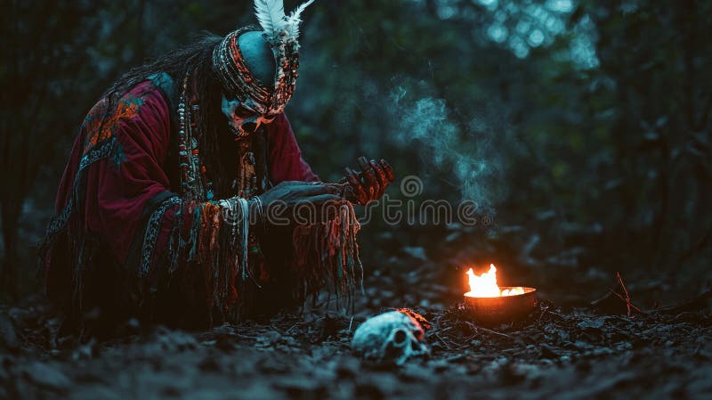 Shaman Communicates with Spirits Stock Illustration - Illustration of ...