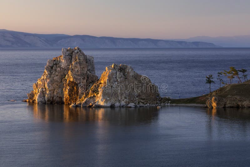 Shaman Rock Near Khuzhir at Lake Baikal Stock Image - Image of rock ...