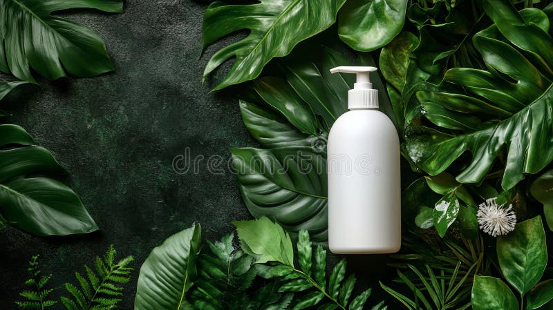 Shampoo Bottle with Greenery Background Stock Illustration ...